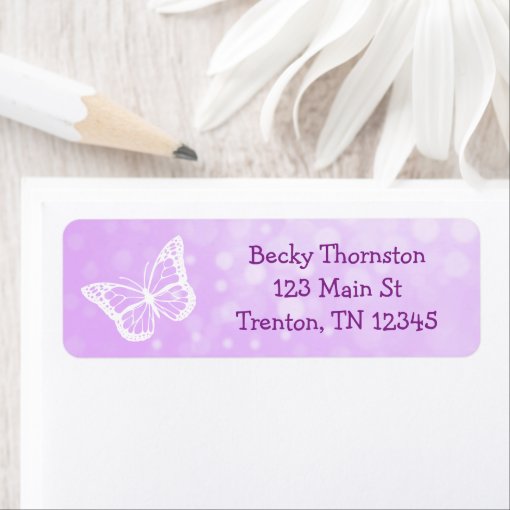 Purple Butterfly Return Address Label | Zazzle
