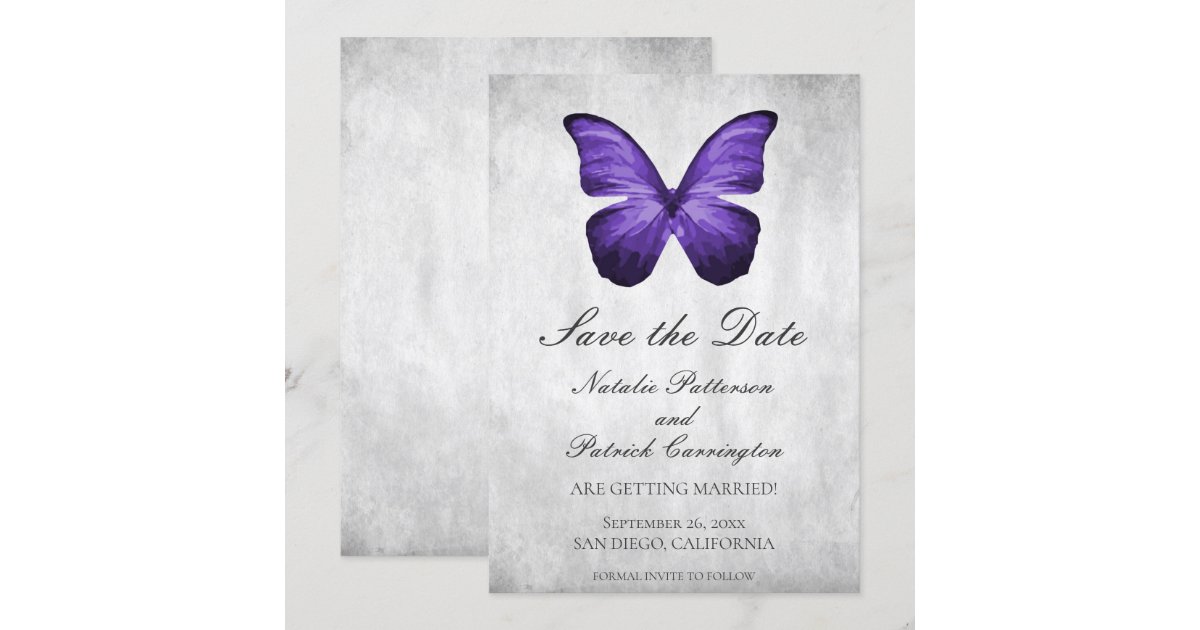 Purple Butterfly Save the Date Invite | Zazzle