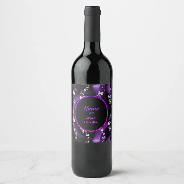 Purple Butterfly Swirl Wine Label | Zazzle