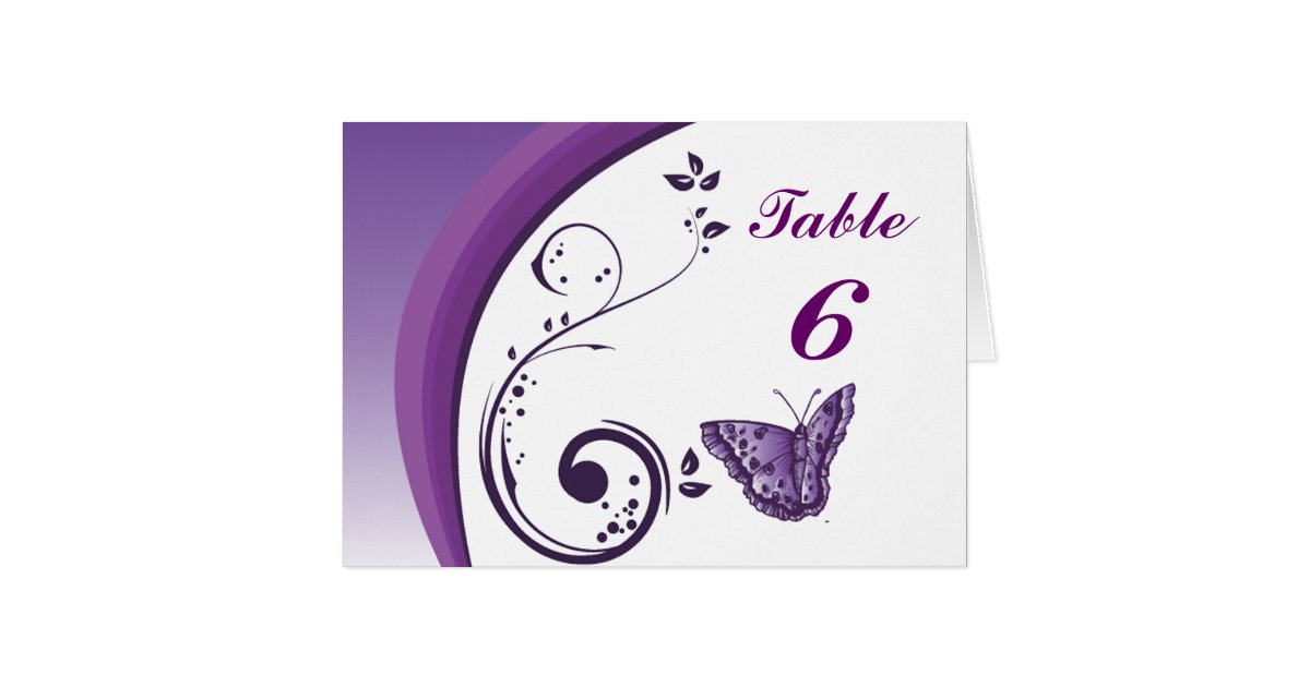 Purple Butterfly Table Number Card | Zazzle