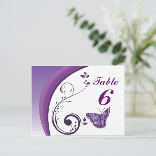 Purple Butterfly Table Number Cards | Zazzle