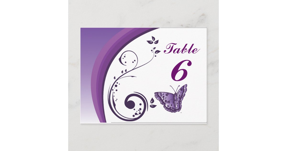 Purple Butterfly Table Number Cards | Zazzle