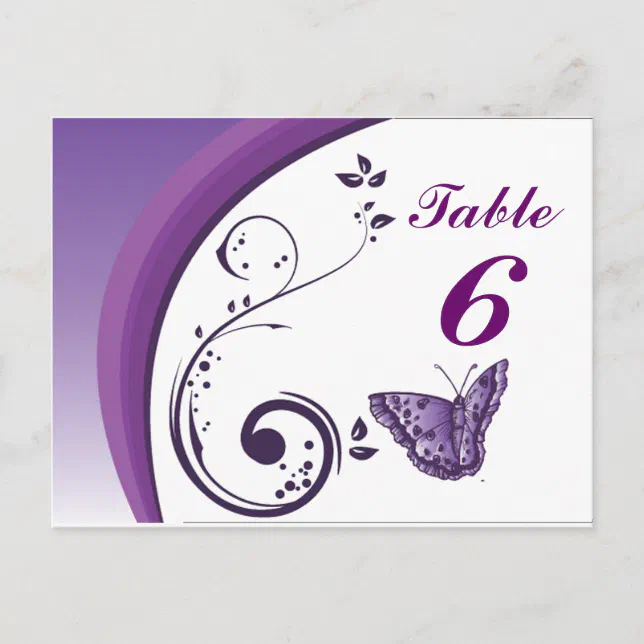 Purple Butterfly Table Number Cards | Zazzle