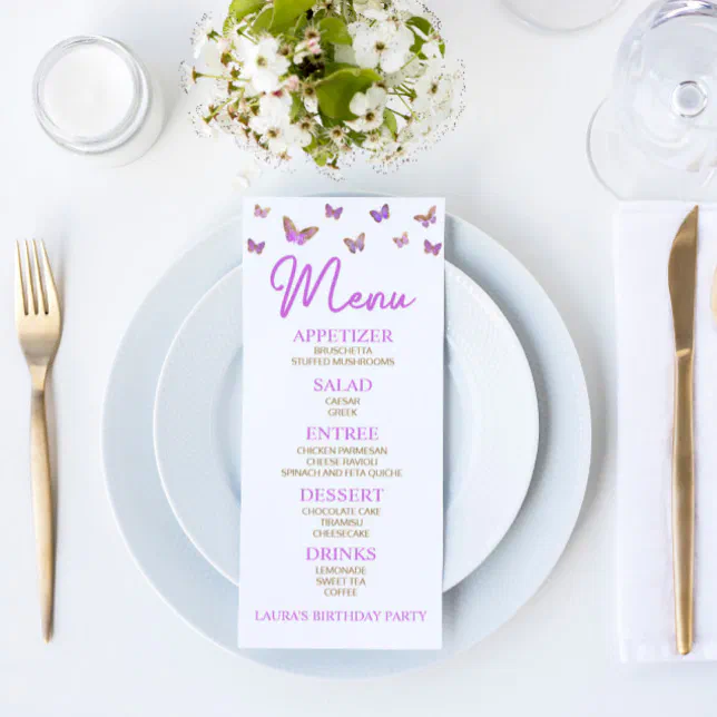 Purple Butterfly Themed Bridal Shower Food Menu | Zazzle