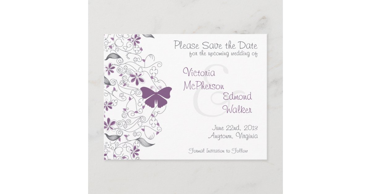 Purple Butterfly Whimsy Save the Date Announcement | Zazzle.com