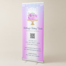 Purple Cake Glitter Drips QR Code Bakery Café Name Retractable Banner ...