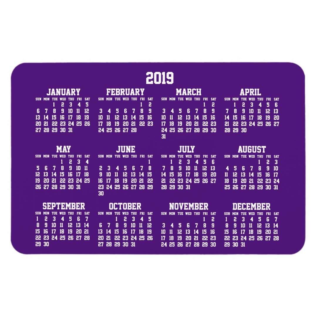 Purple Calendar 2019 Large Flexible Magnets | Zazzle
