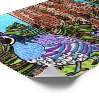 Purple California Quail with Babies Mini Folk Art Poster | Zazzle