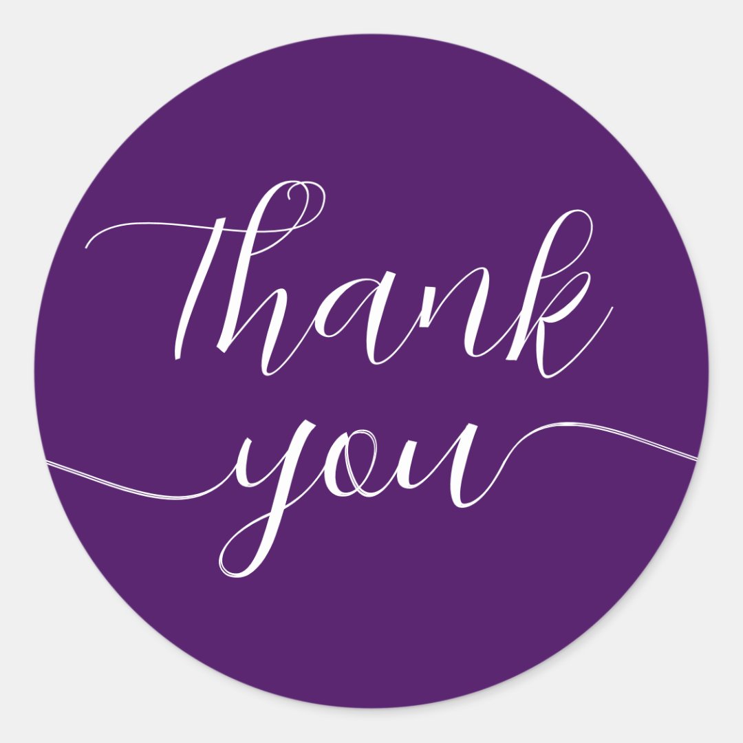 Purple Calligraphy Elegant Thank You Classic Round Sticker | Zazzle