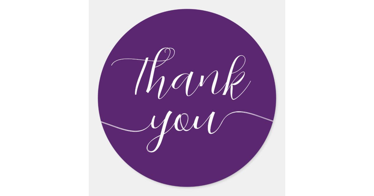 Purple Calligraphy Elegant Thank You Classic Round Sticker | Zazzle