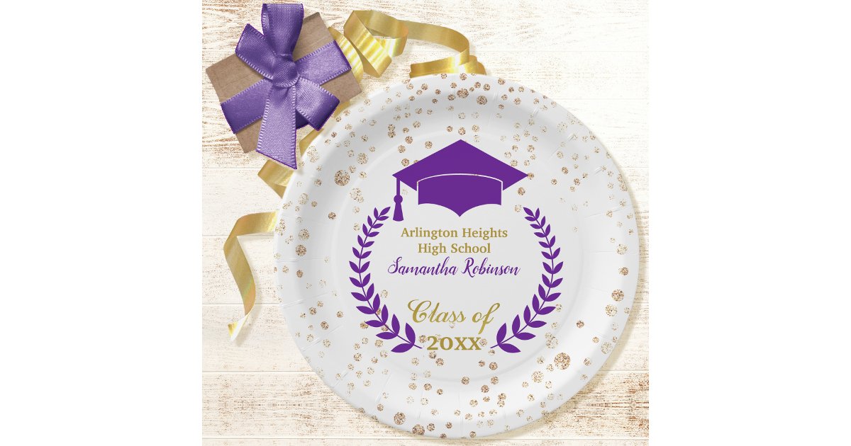 Purple Cap and Laurel Graduation Party Paper Plate | Zazzle