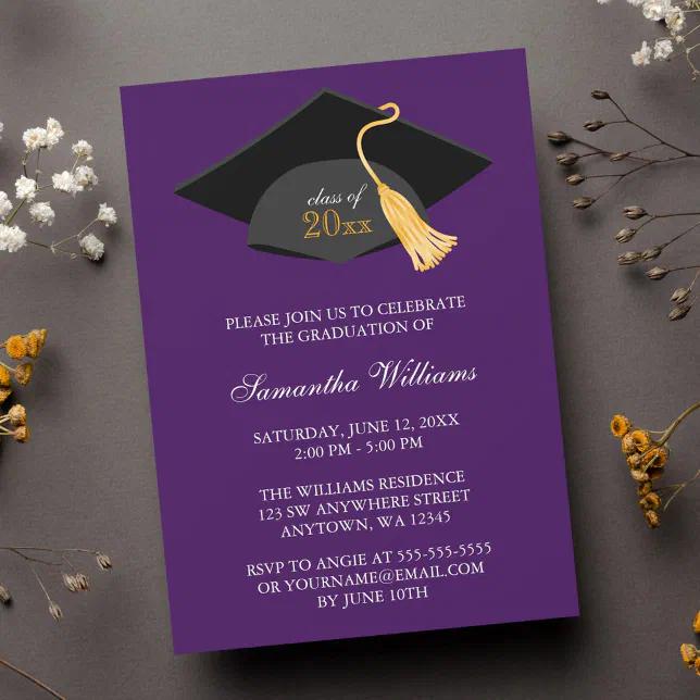 Purple Cap and Tassel Graduation Announcement | Zazzle