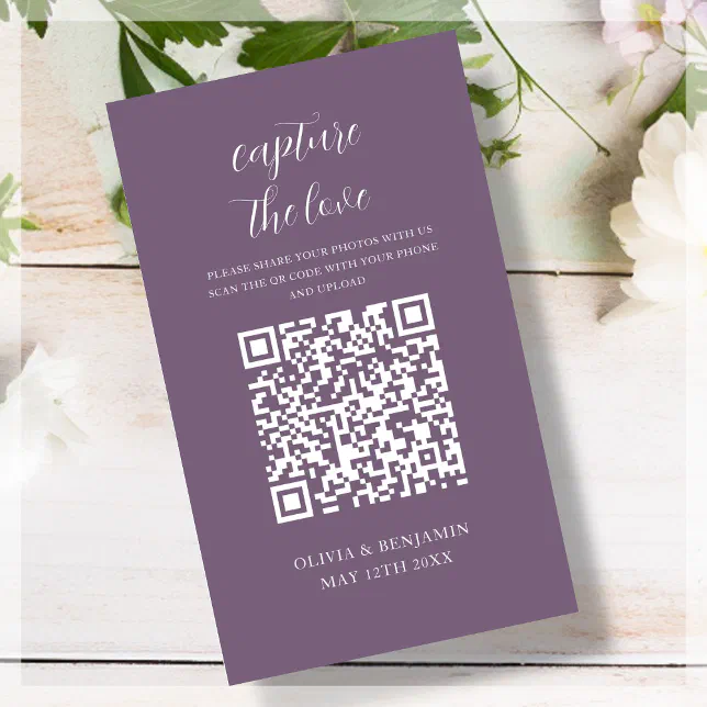 Purple | Capture The Love QR Code Enclosure Card | Zazzle