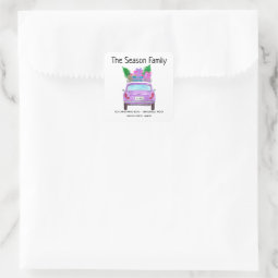 Purple Car with Christmas Gifts Square Sticker | Zazzle