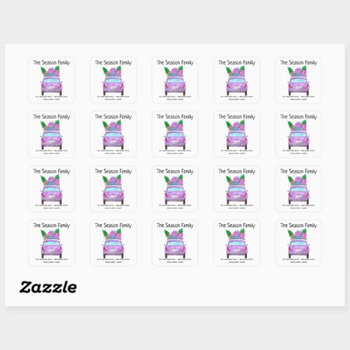 Purple Car with Christmas Gifts Square Sticker | Zazzle