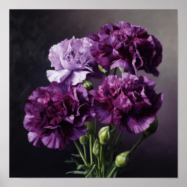Purple Carnations Flower Art Print Poster | Zazzle