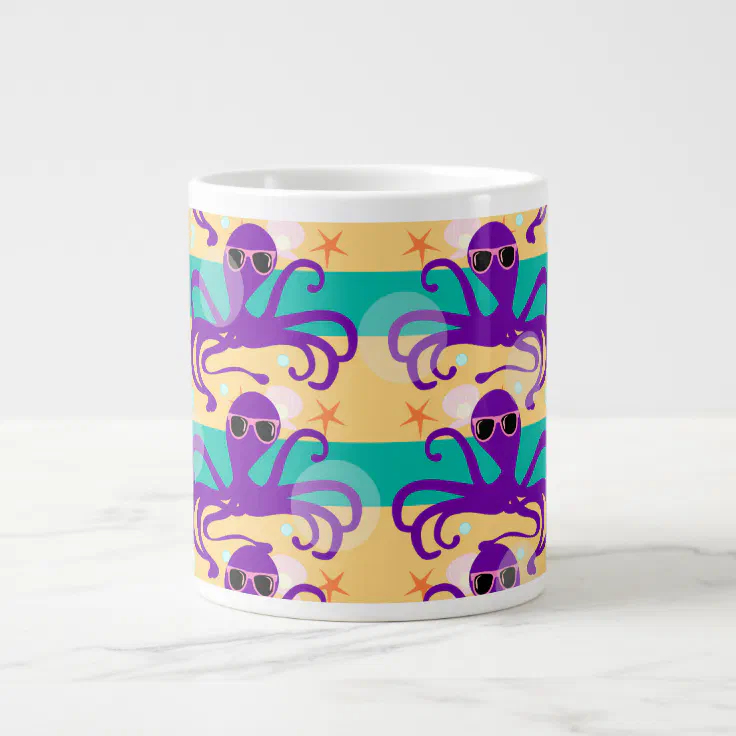 Purple Cartoon Octopus Underwater Fun Design Giant Coffee Mug | Zazzle