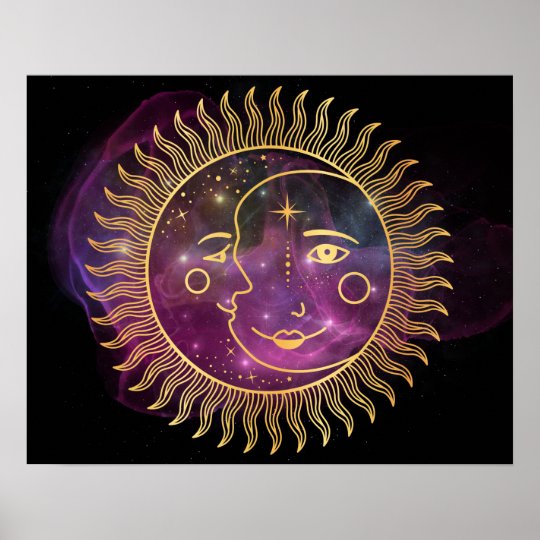 Purple Celestial Sun and Moon Poster | Zazzle.com
