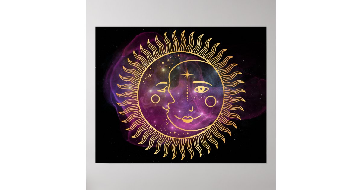 Purple Celestial Sun and Moon Poster | Zazzle