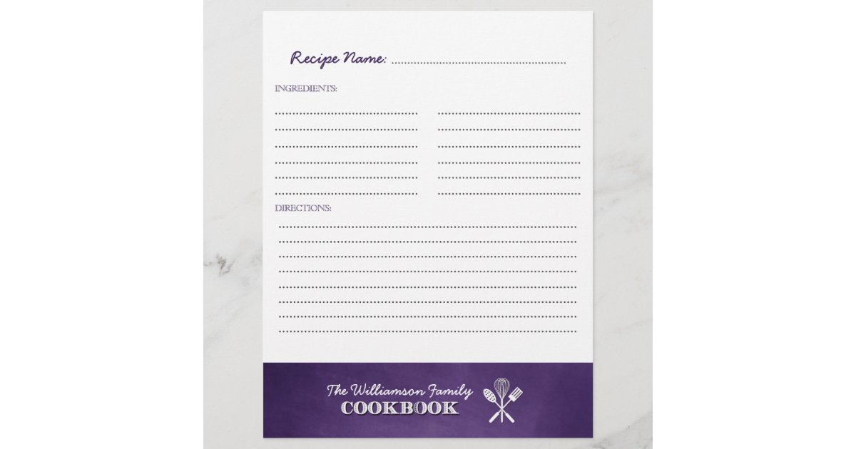 Purple Chalkboard Family Cookbook Binder Insert | Zazzle