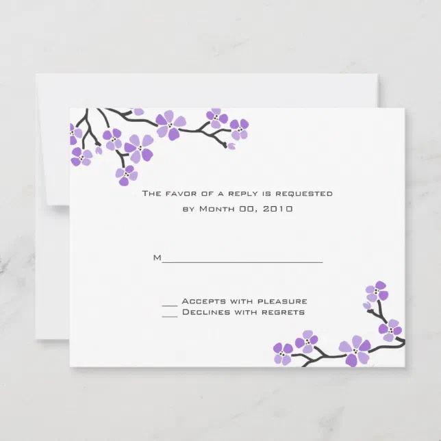 Purple Cherry Blossom RSVP Cards | Zazzle