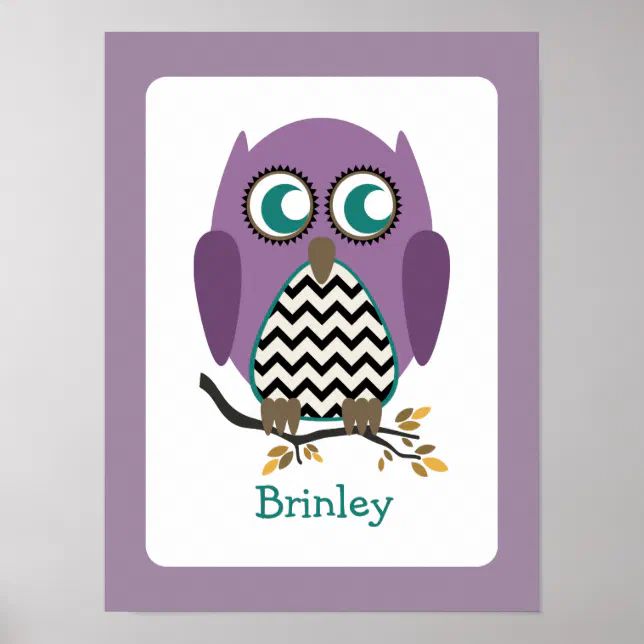 Purple Chevron Owl Nursery Artwork Poster | Zazzle