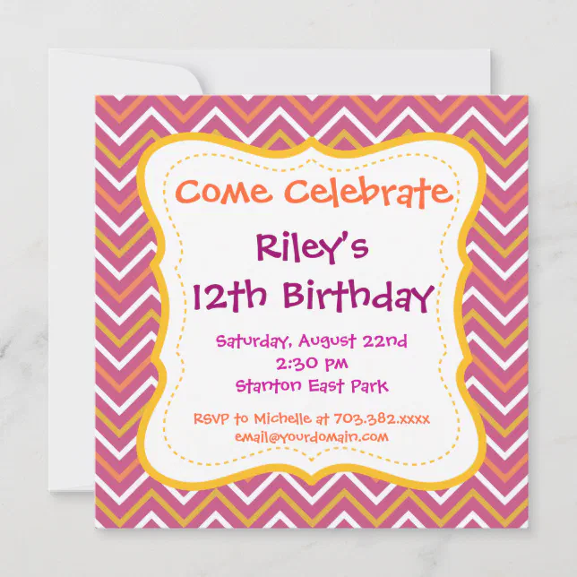Purple Chevron Pattern Birthday Party Invitations | Zazzle