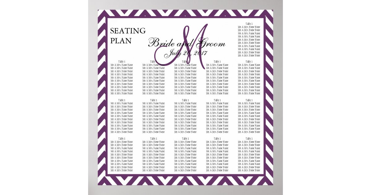 Purple Chevron Zig Zag Wedding Seating Chart | Zazzle