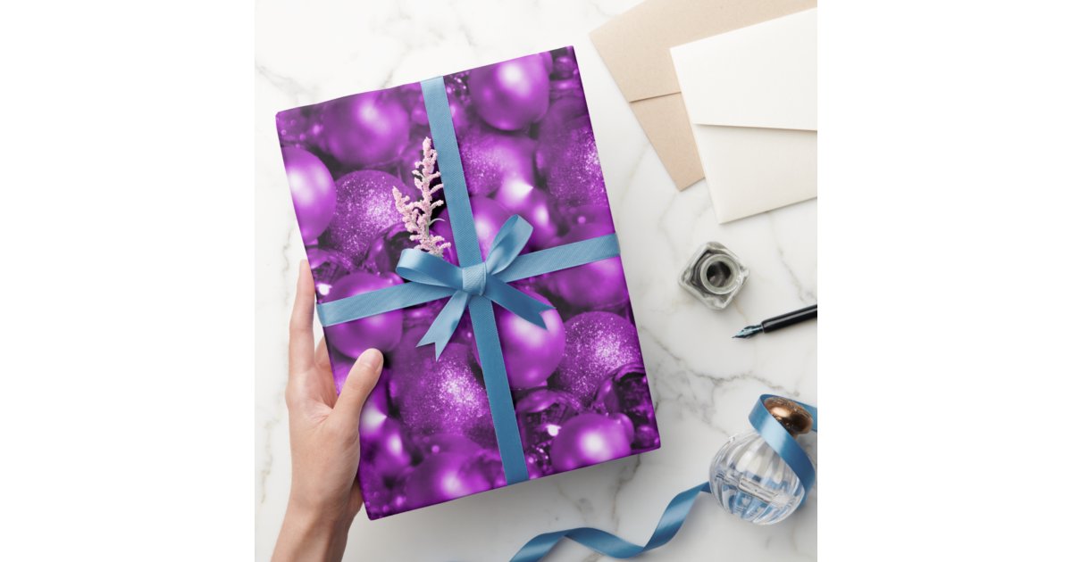 Purple Christmas Baubles Wrapping Paper | Zazzle