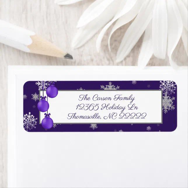 Purple Christmas Ornaments Address Label | Zazzle