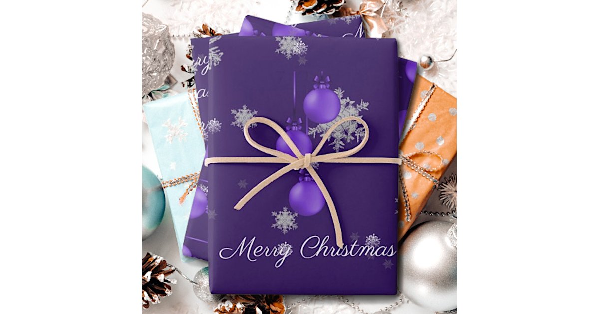 Purple Christmas Ornaments Wrapping Paper Sheets | Zazzle