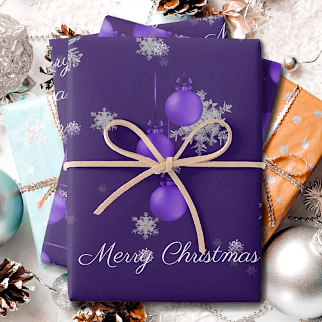 Purple Christmas Ornaments Wrapping Paper Sheets | Zazzle