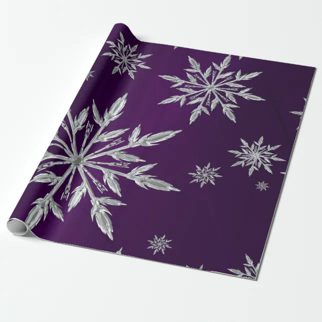 Purple Christmas stars with white ice crystal Wrapping Paper | Zazzle