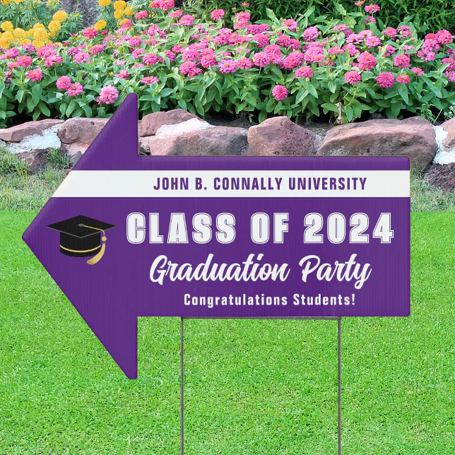 Purple Class of 2024 Graduation Party Arrow Yard Sign | Zazzle