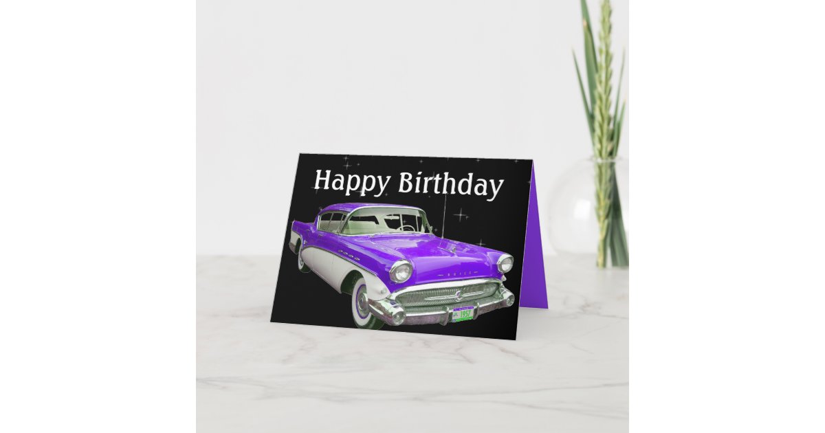 Purple Classic Muscle Car Birthday Bash Card | Zazzle