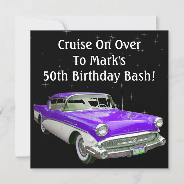 Purple Classic Muscle Car Birthday Bash Invitation | Zazzle