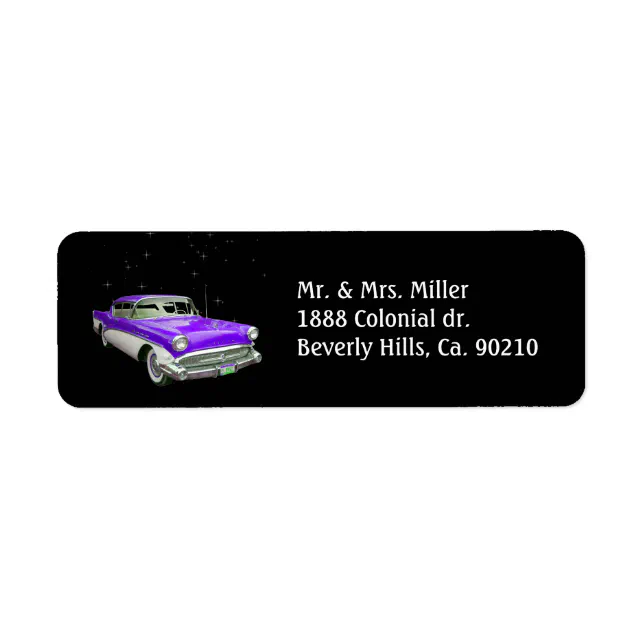 Purple Classic Muscle Car Birthday Bash Label | Zazzle
