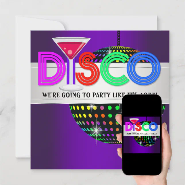 Purple Cocktail Disco Party Invitations | Zazzle