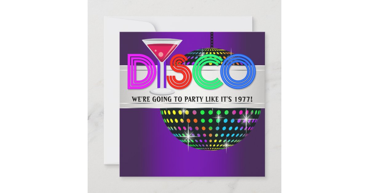 Purple Cocktail Disco Party Invitations | Zazzle