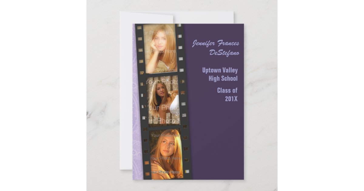 Purple Color Block Grad Photo Card | Zazzle