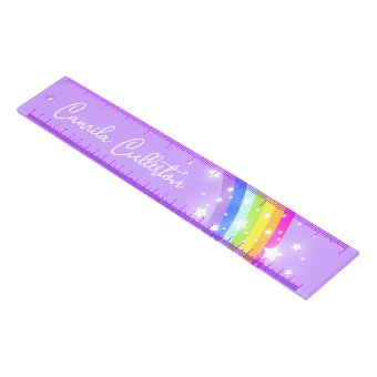 Purple colorful rainbow and stars custom name ruler | Zazzle