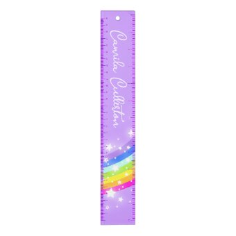 Purple colorful rainbow and stars custom name ruler | Zazzle