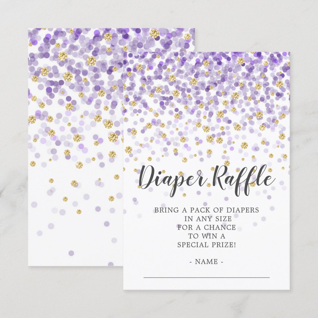 Purple Confetti Baby Shower Diaper Raffle Ticket Invitation | Zazzle