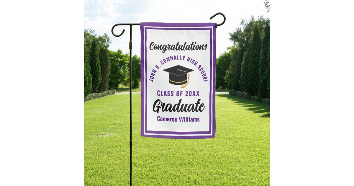 Purple Congratulations Graduate Custom Graduation Garden Flag | Zazzle