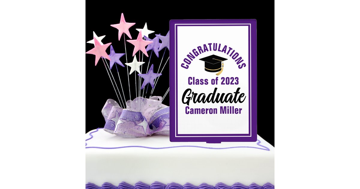 Purple Congratulations Graduate Custom Party Cake Topper | Zazzle