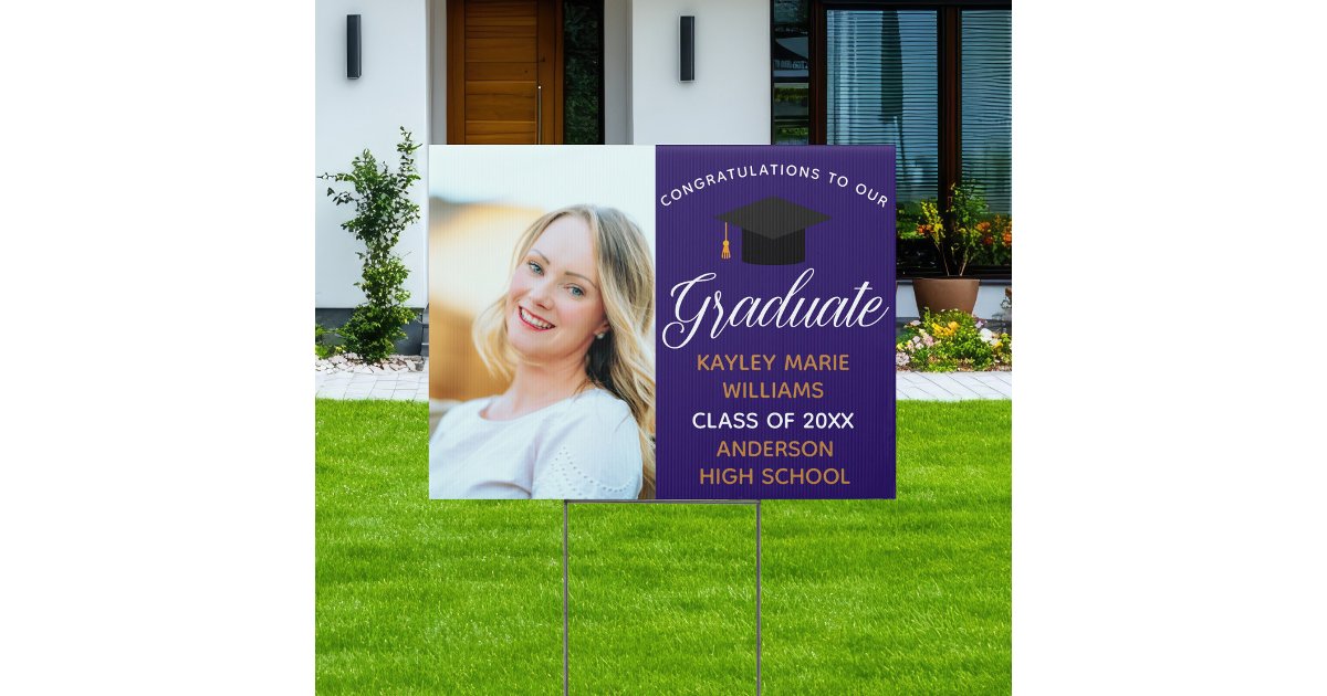 Purple Congratulations Graduate Photo Graduation Sign | Zazzle