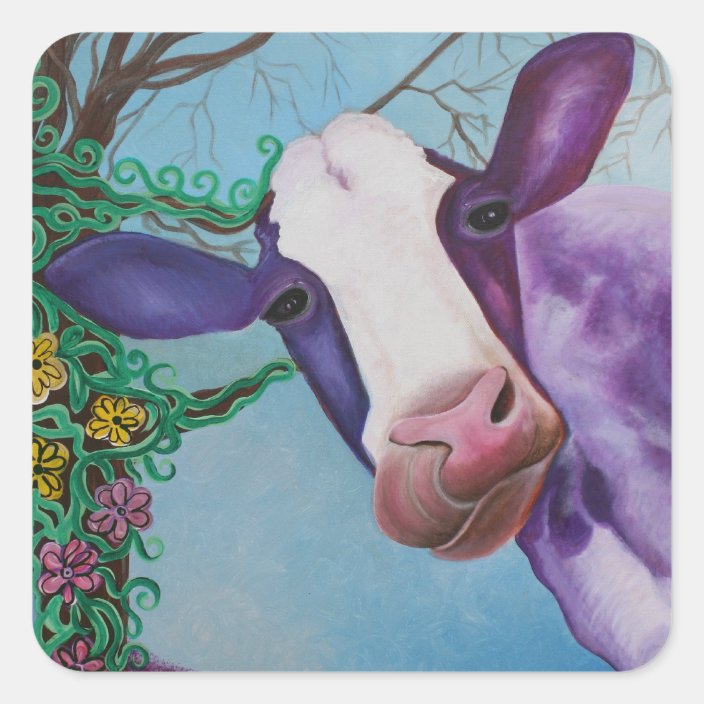 Purple Cow Square Sticker | Zazzle.com