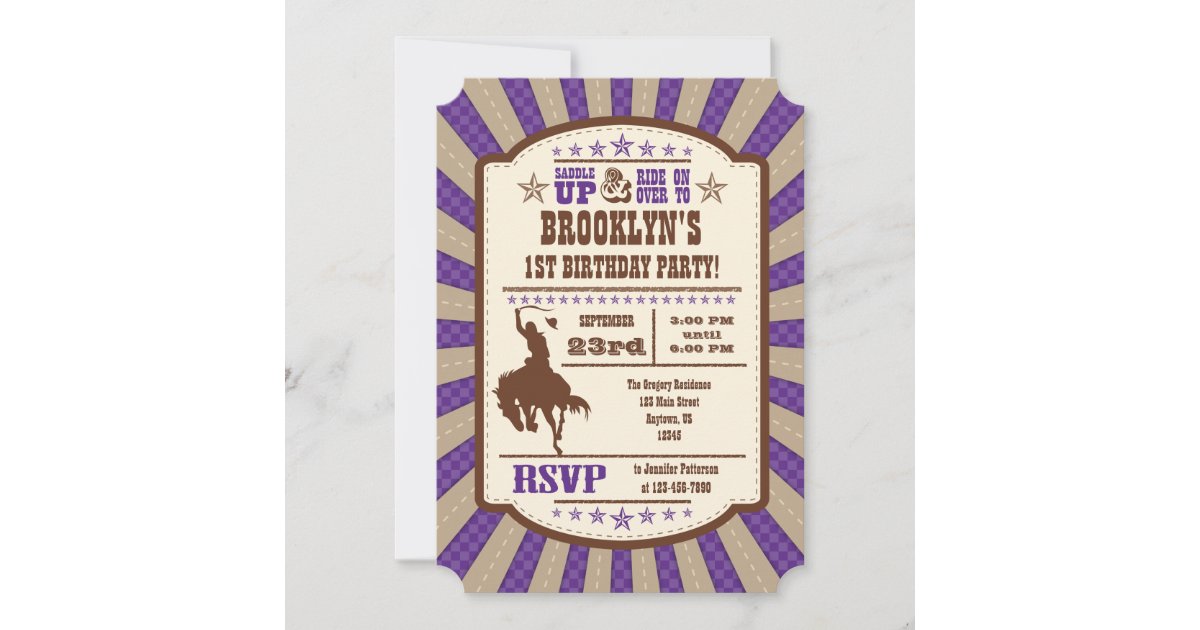 Purple Cowboy Rodeo Birthday Party Invitation | Zazzle