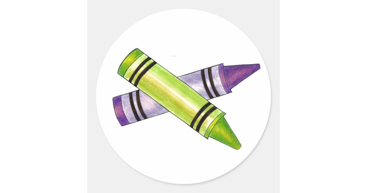 Purple Crayon School Supplies Crayons Art Teacher Classic Round Sticker ...