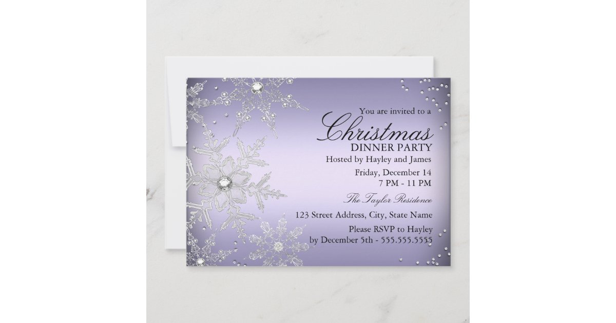 Purple Crystal Snowflake Christmas Dinner Party Invitation | Zazzle